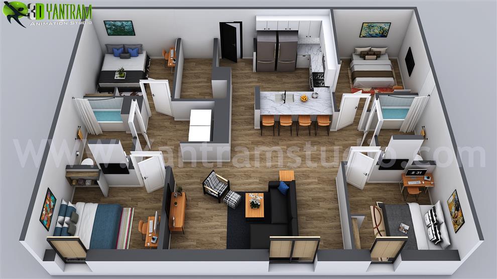 3D Floor Plan Design Services of Apartment in New York by3D Architectural Visualisation Studio ...
